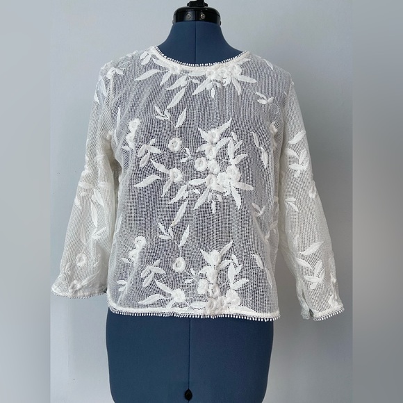 mo:vint new york | Tops | Sheer Embroidery Blouse | Poshmark